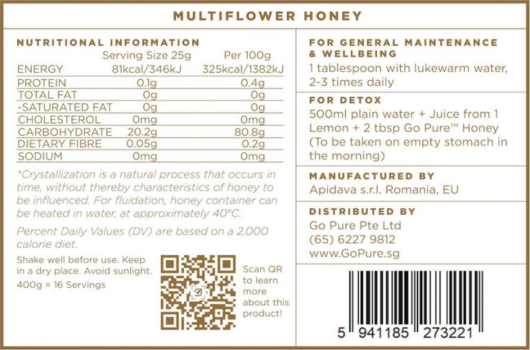 Go Pure Natural Multiflower Honey 400g - Honey Singapore | Go Pure